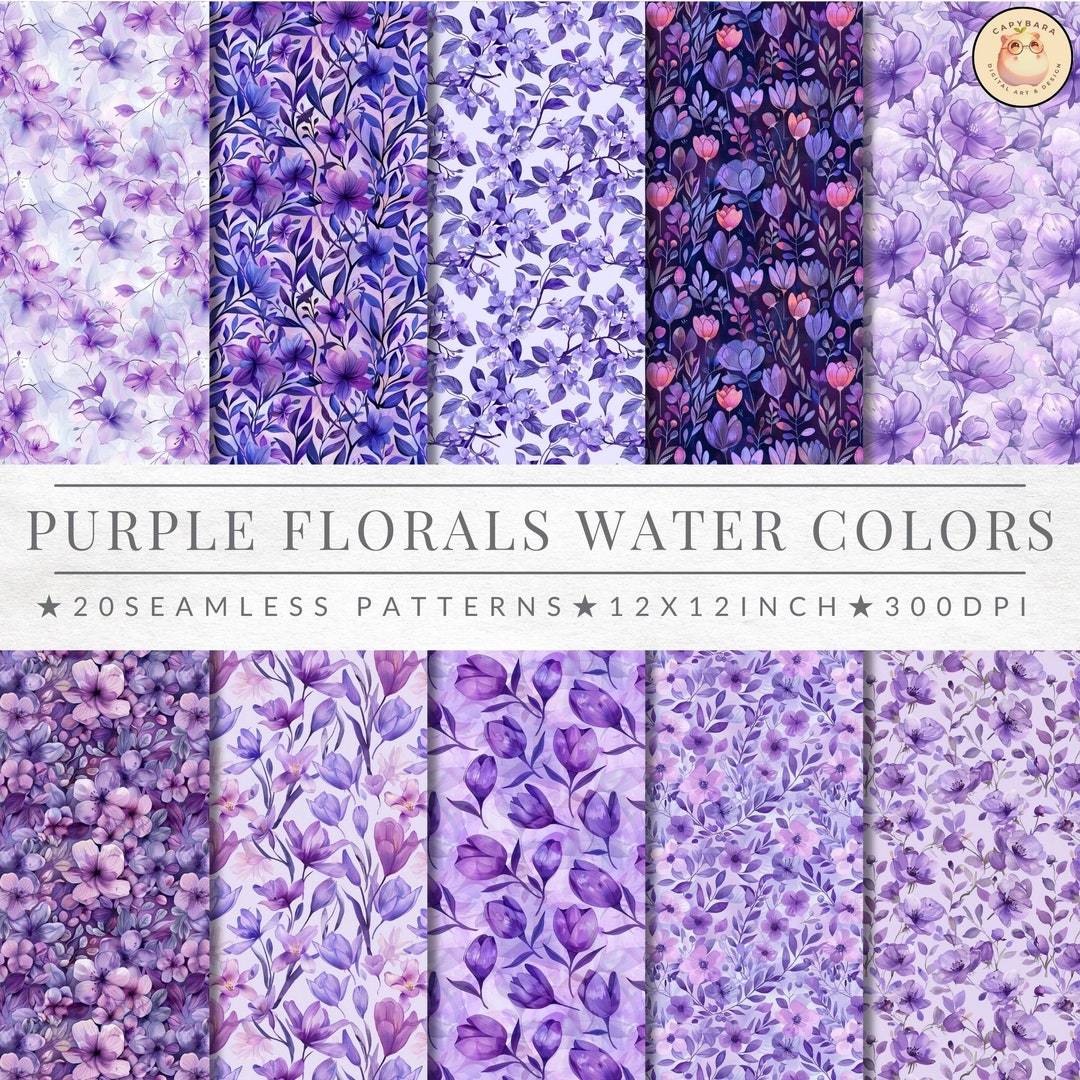 Purple Floral Printable Paper Seamless , Digital Paper, Seamless ...