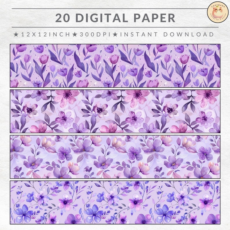 Purple Floral Printable Paper Seamless , Digital Paper, Seamless ...