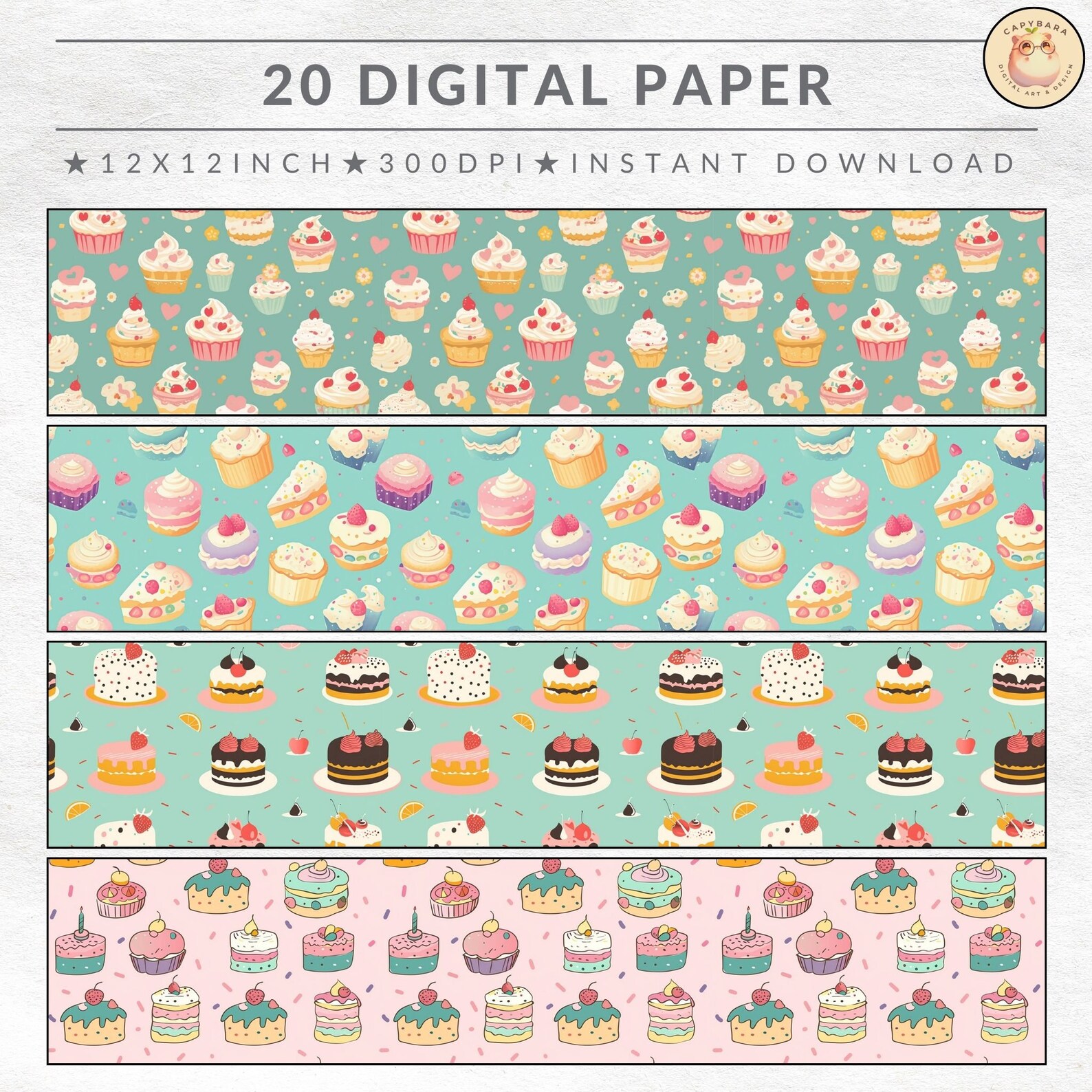 Cute Cake Seamless Patterns , Digital Paper, Seamless Patterns for Commercial Use, POD, Lifetime ...