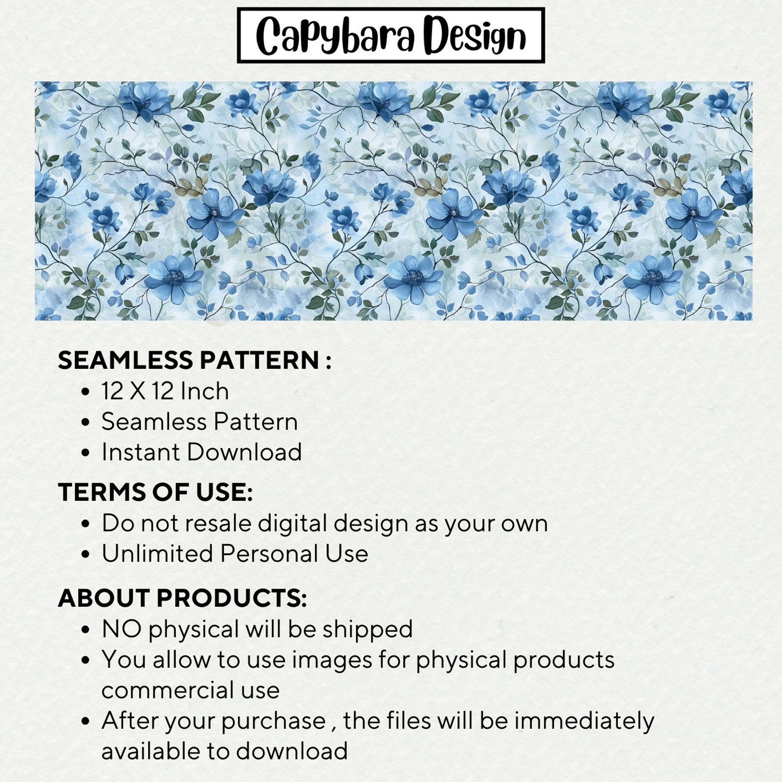 Blue Floral Water Color Digital Paper blue Tone 20 Seamless Romantic ...
