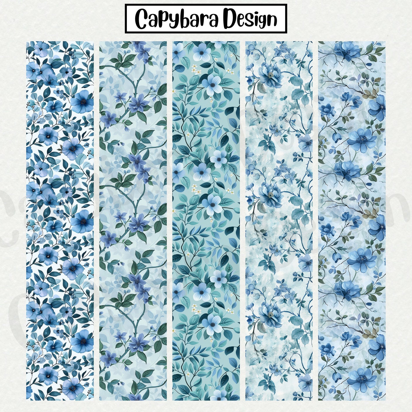 Blue Floral Water Color Digital Paper blue Tone 20 Seamless Romantic ...