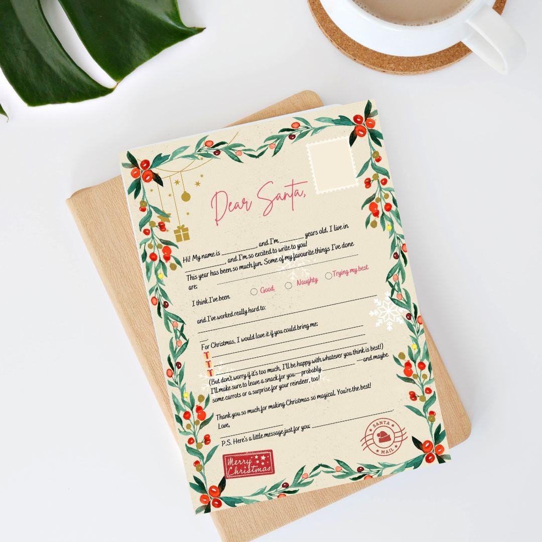 Dear Santa Claus Letter, Template, Christmas Wish List, Fun Printable ...