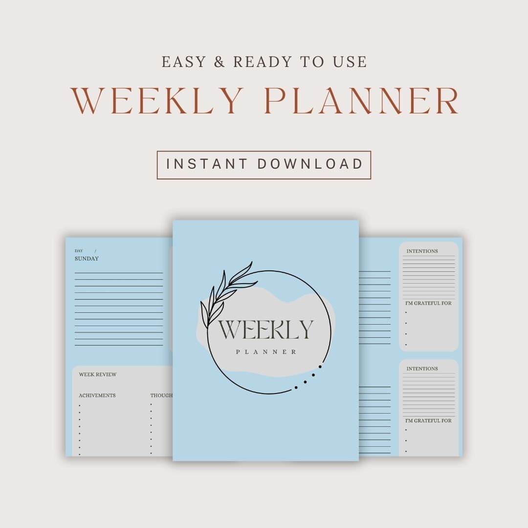 Blue Minimal Weekly Planner Chic & Elegant Organisational Planner for ...