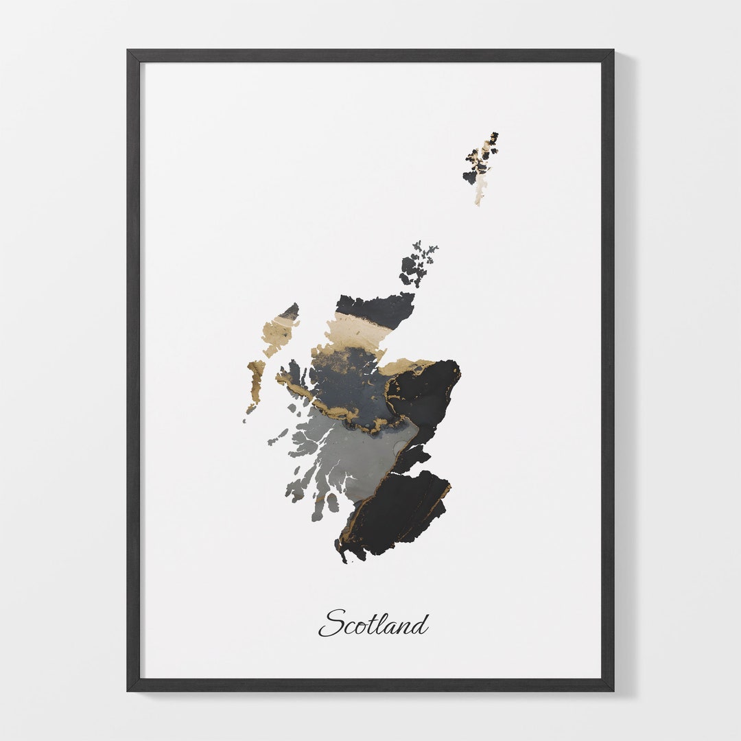 Scotland Map Art Print: Black and Gold Abstract Country Artwork - Etsy