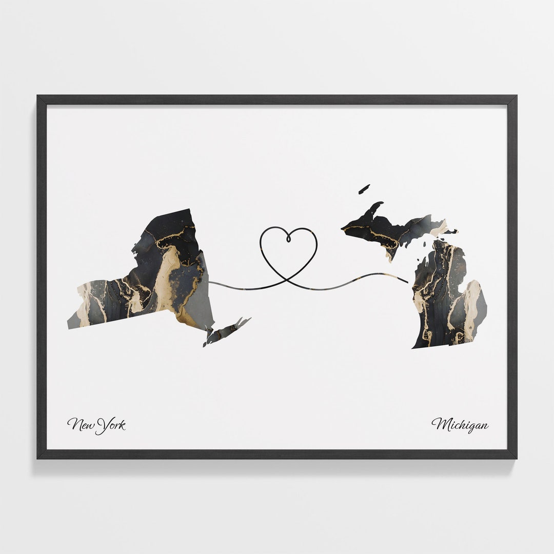 New York to Michigan Map Print: Marble Two-state Connection - Etsy