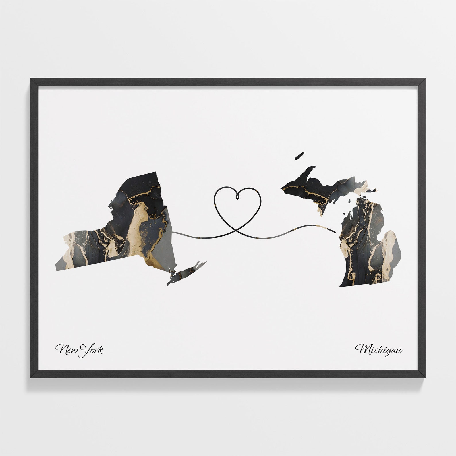 New York to Michigan Map Print: Marble Two-state Connection - Etsy