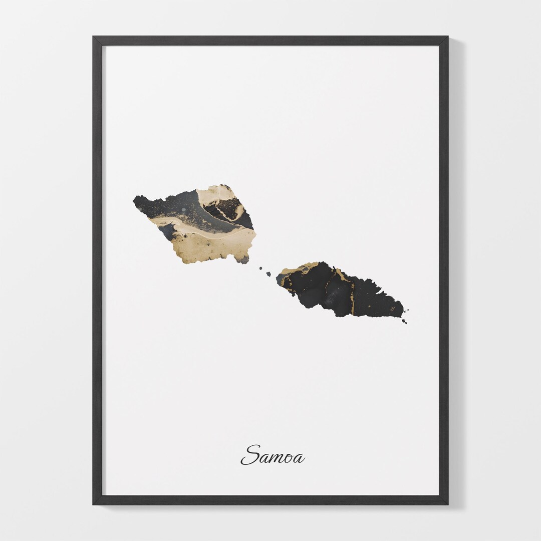 Samoa Art Print, Samoan Map Poster, Elegant Country Artwork, Black and ...