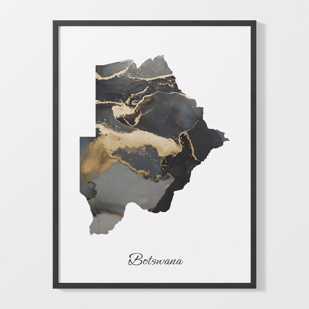 Botswana Art Print, Motswana Map Poster, Elegant Country Artwork, Black ...