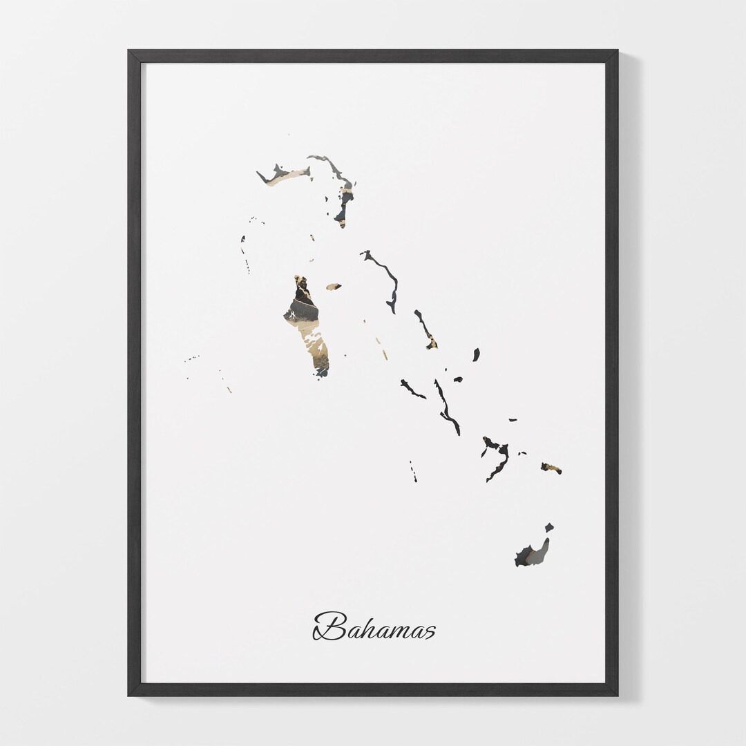 Bahamas Art Print, Bahamian Map Poster, Elegant Country Artwork, Black ...