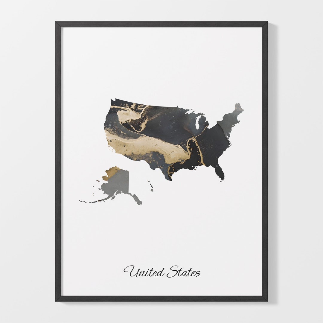 United States Art Print, American Map Poster, Elegant Country Artwork ...