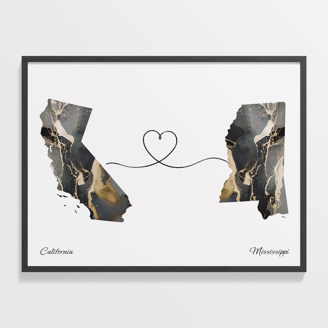 California Mississippi Map Print: Marble Two-state Connection Art - Etsy