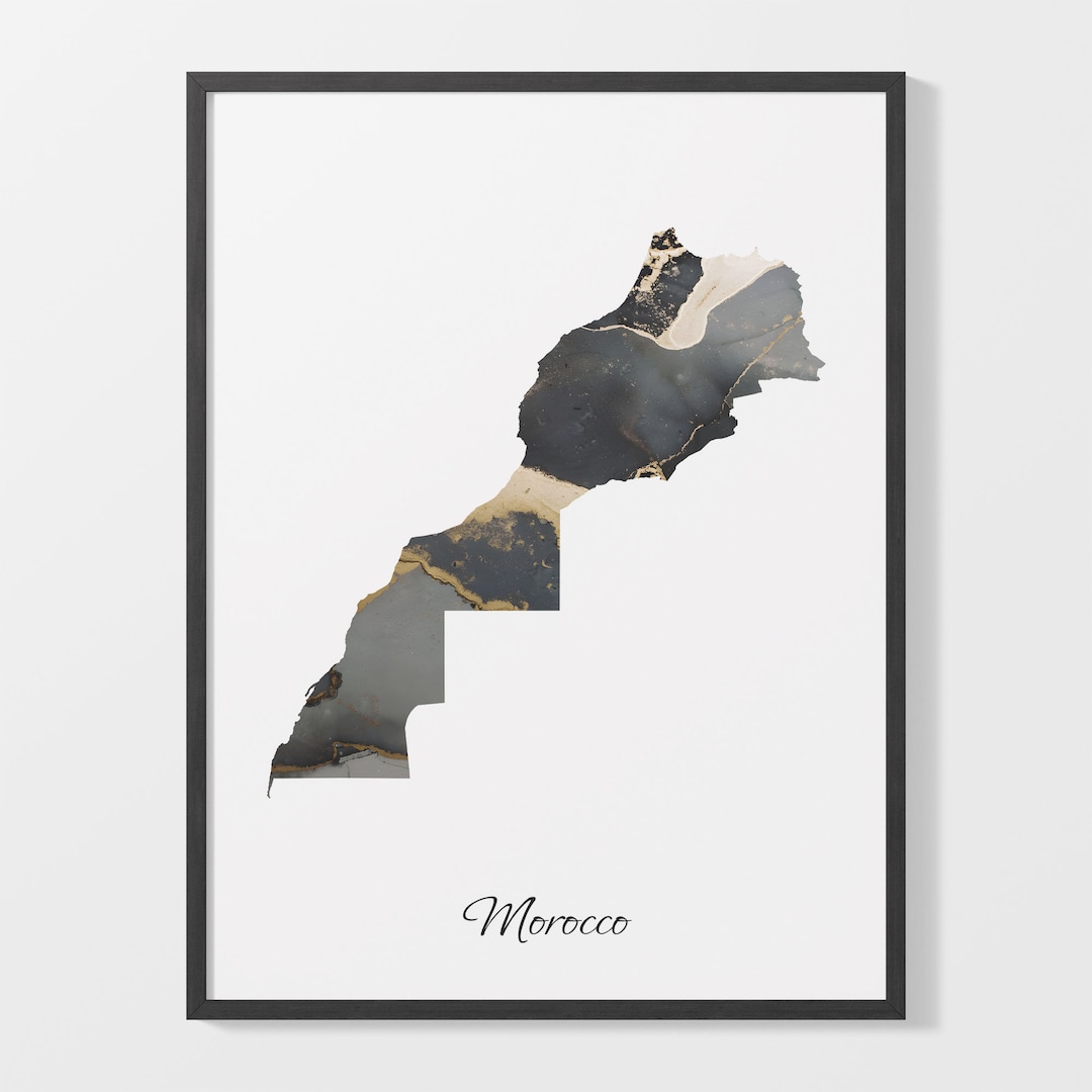 Morocco Art Print, Moroccan Map Poster, Elegant Country Artwork, Black ...