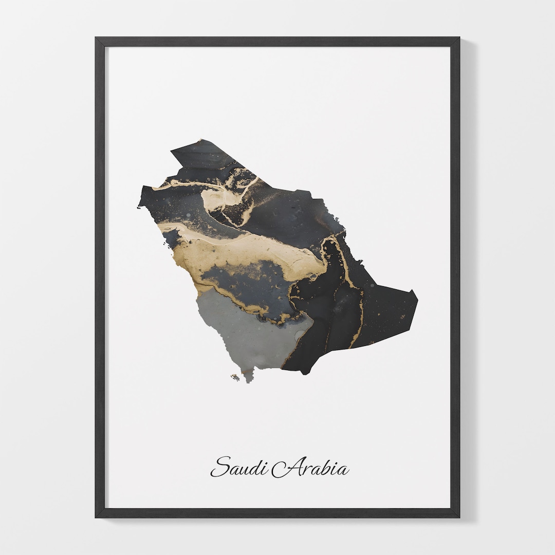 Saudi Arabia Map Art Print: Black and Gold Abstract Country Artwork - Etsy