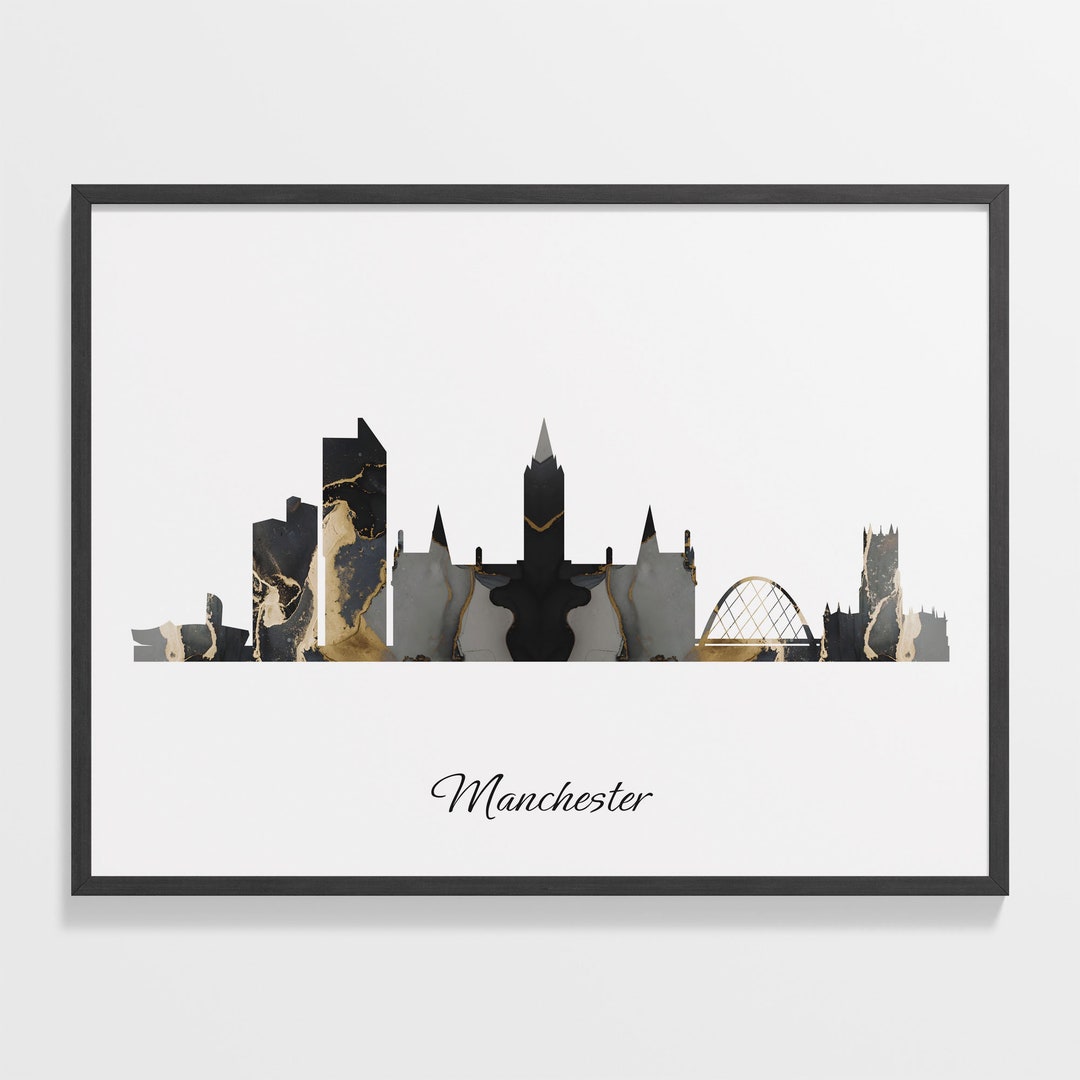 Manchester Skyline Print, Marble Cityscape, United Kingdom Wall Art ...
