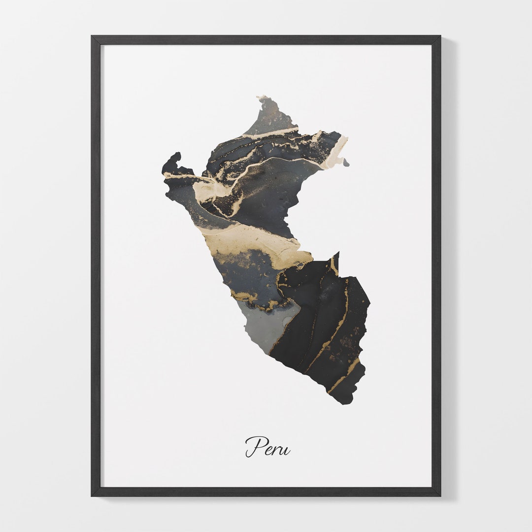 Peru Art Print, Peruvian Map Poster, Elegant Country Artwork, Black and ...