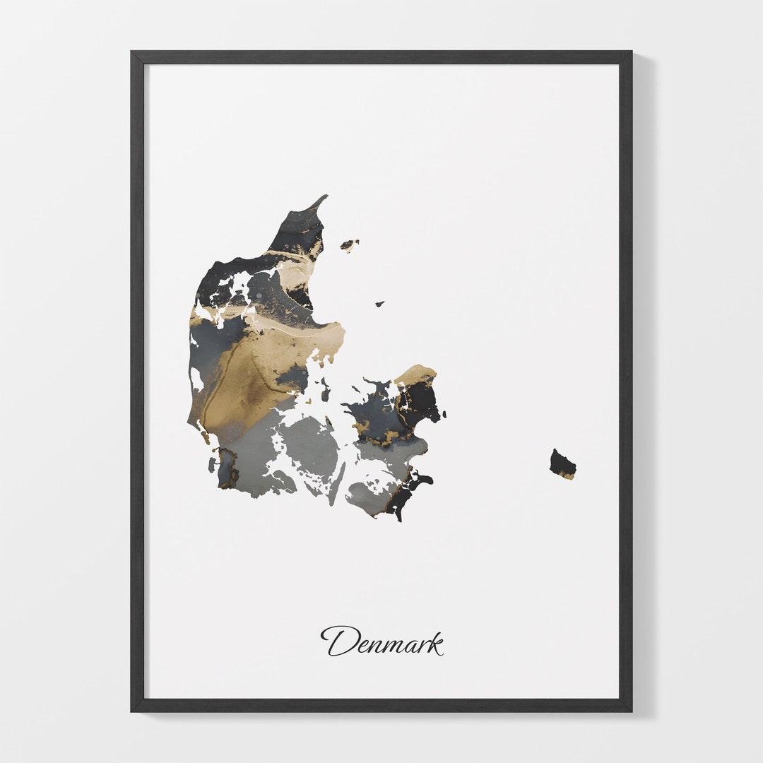Denmark Art Print, Danish Map Poster, Elegant Country Artwork, Black ...