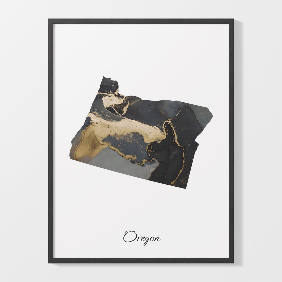 Oregon Map Art Print: Black and Gold Abstract Artwork - Etsy