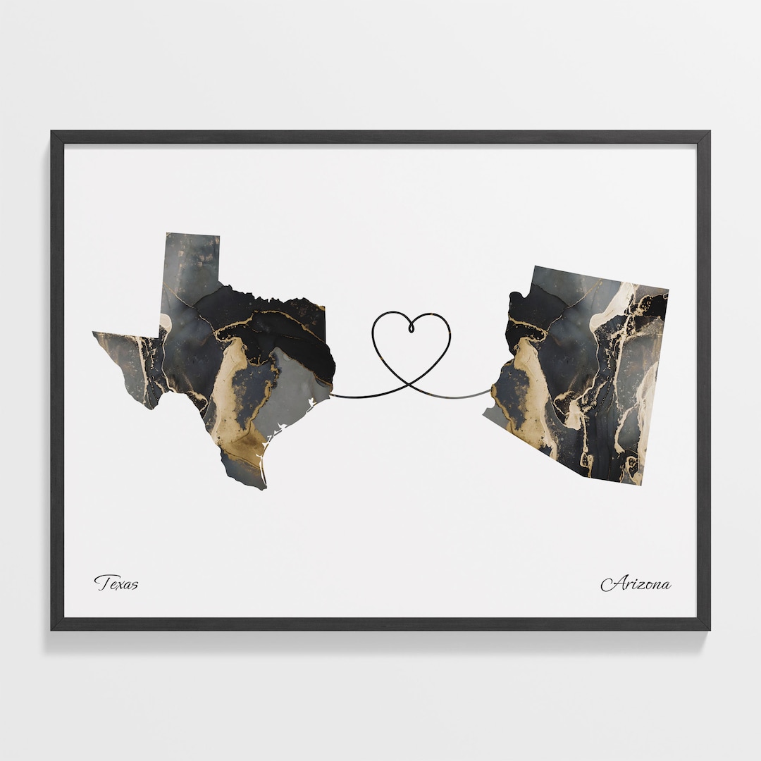Texas Arizona Map Print: Marble Two-state Connection Art - Etsy