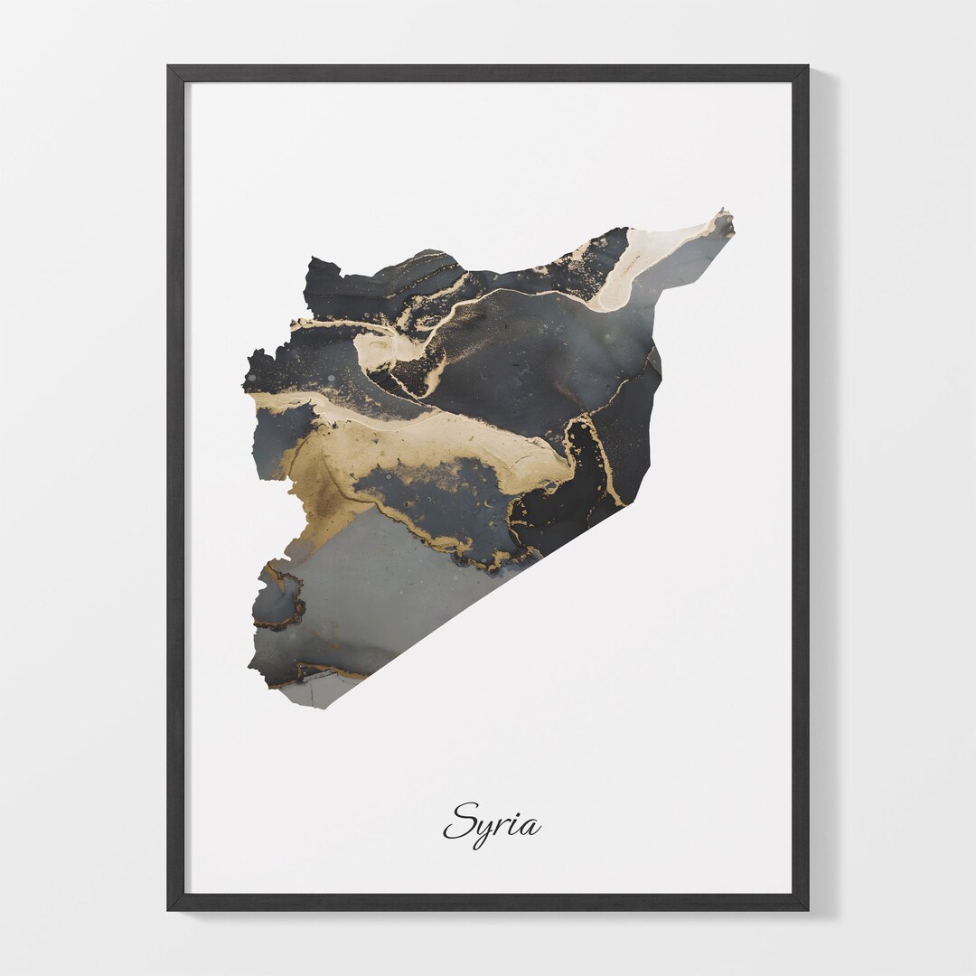 Syria Art Print, Syrian Map Poster, Elegant Country Artwork, Black and ...