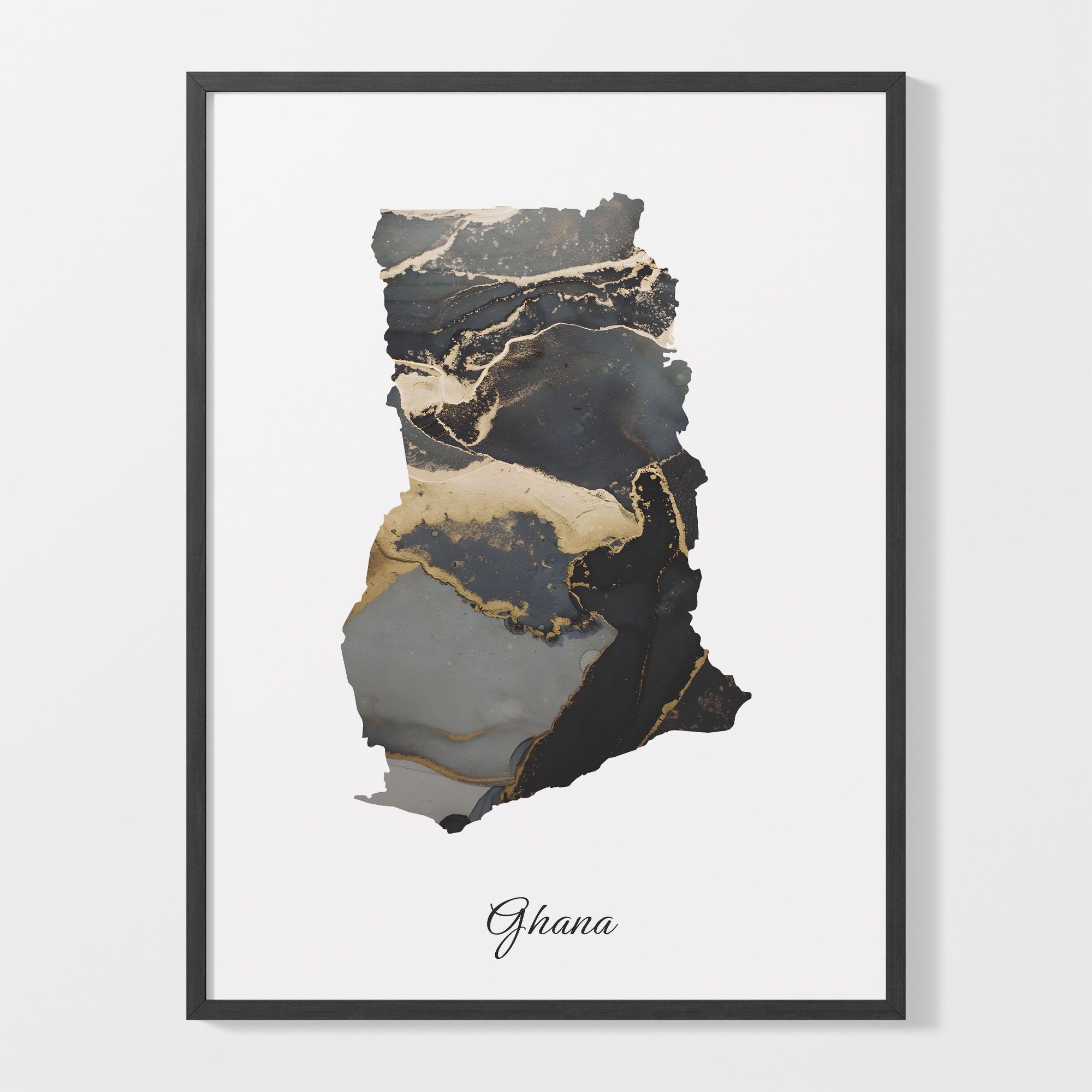 Ghana Art Print, Ghanaian Map Poster, Elegant Country Artwork, Black ...
