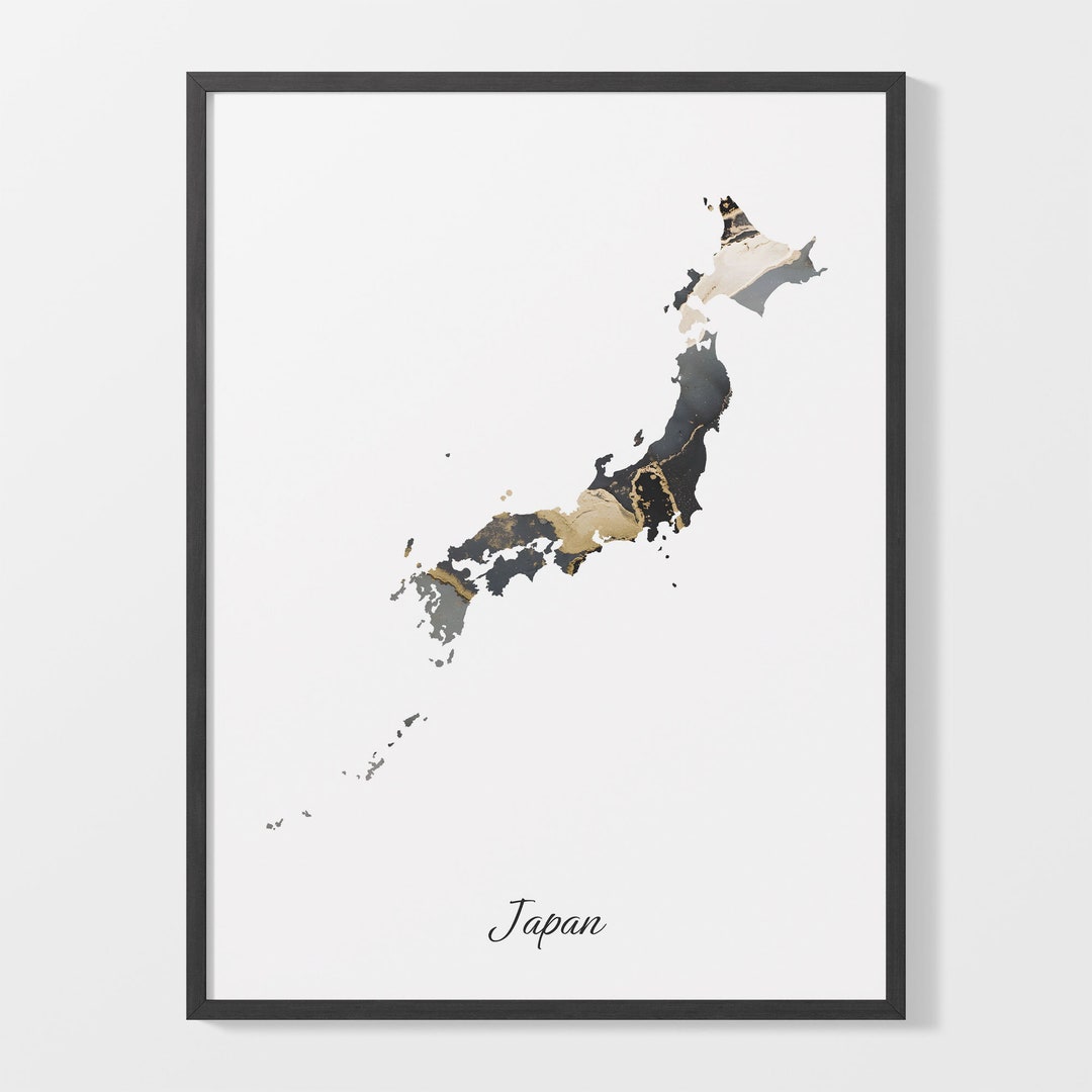 Japan Art Print, Japanese Map Poster, Elegant Country Artwork, Black ...