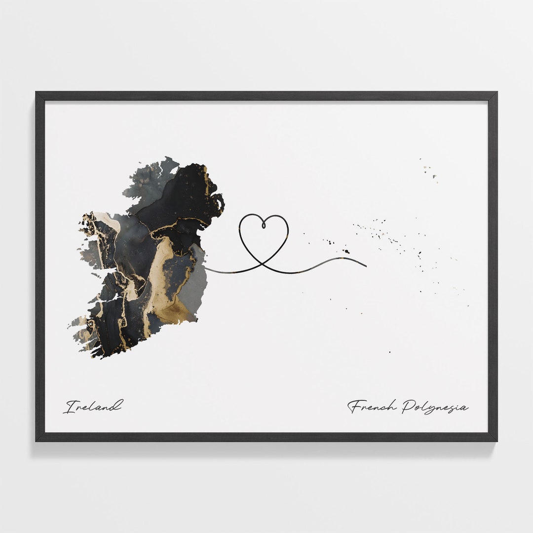 Ireland to French Polynesia Print, French Polynesian Gift, Marble Two ...