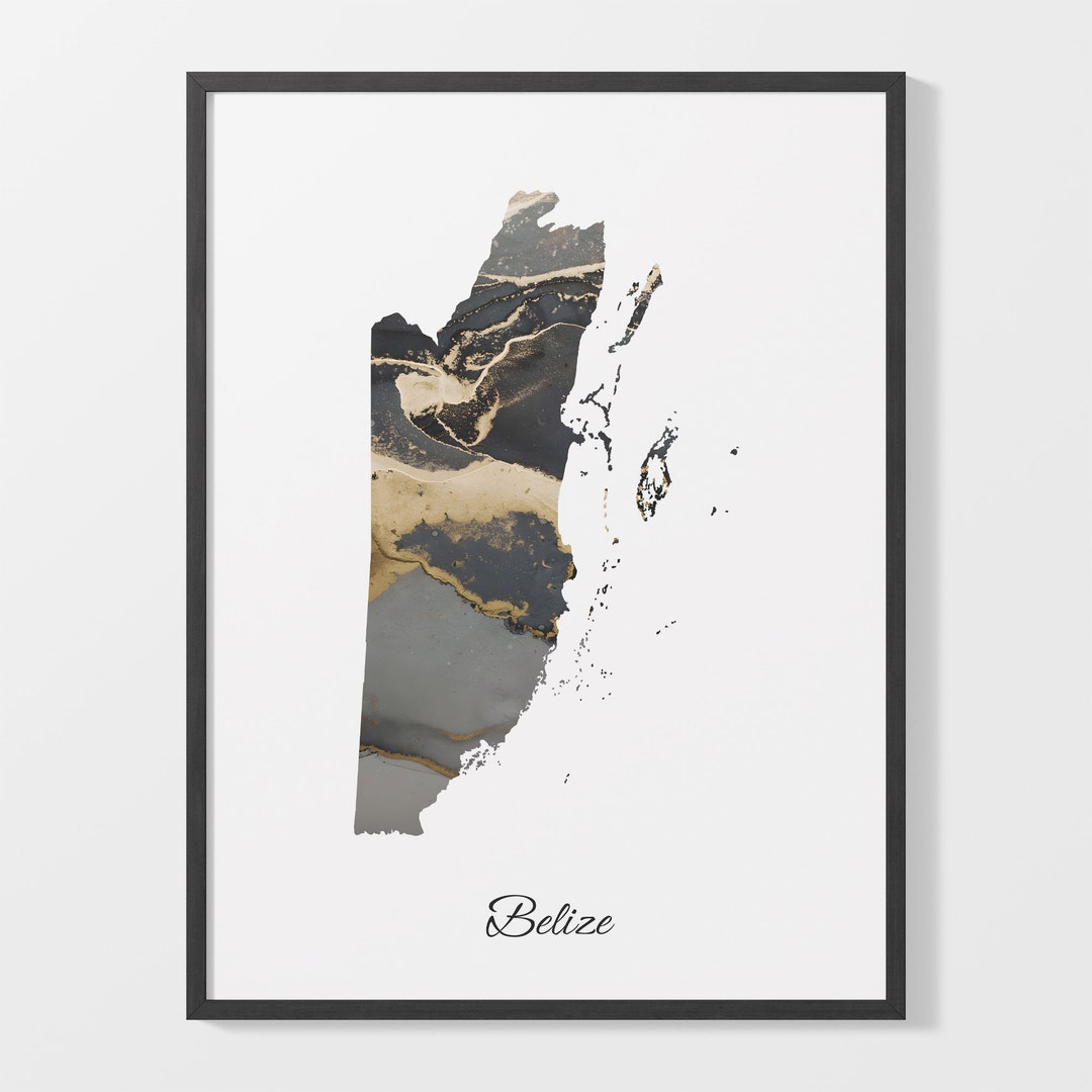 Belize Art Print, Belizean Map Poster, Elegant Country Artwork, Black ...