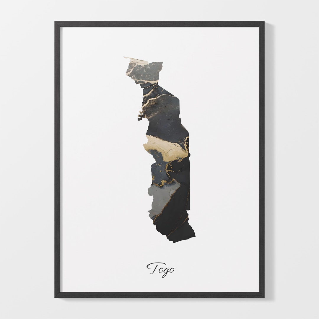 Togo Art Print, Togolese Map Poster, Elegant Country Artwork, Black and ...
