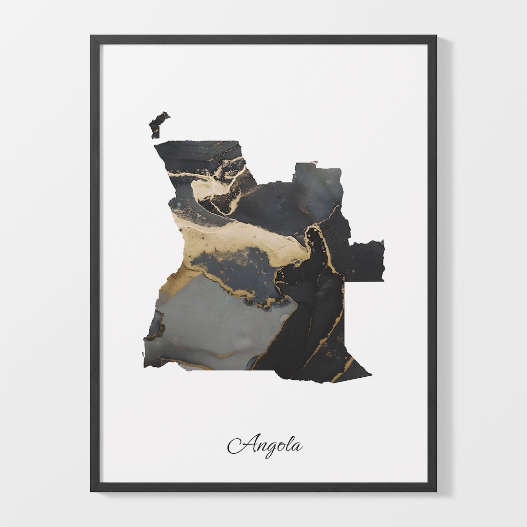 Angola Art Print, Angolan Map Poster, Elegant Country Artwork, Black ...