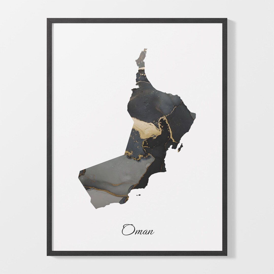 Oman Art Print, Omani Map Poster, Elegant Country Artwork, Black and ...