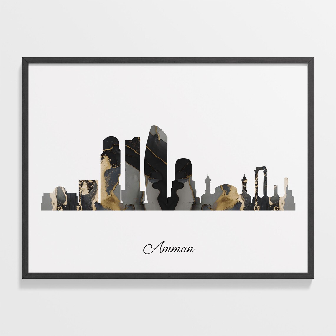Amman Skyline Print: Marble Black and Gold Jordan Wall Art - Etsy
