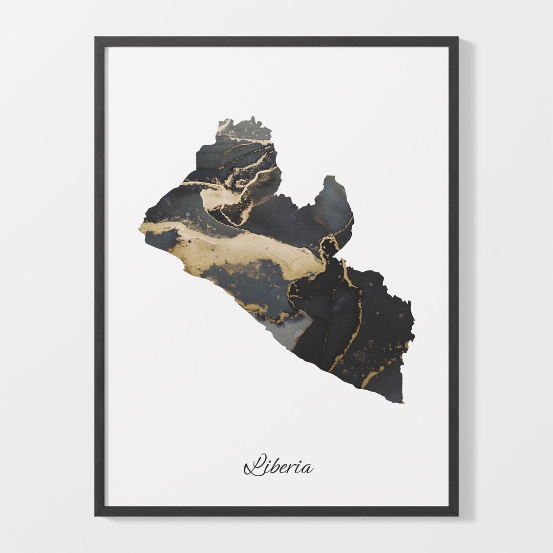 Liberia Art Print, Liberian Map Poster, Elegant Country Artwork, Black ...
