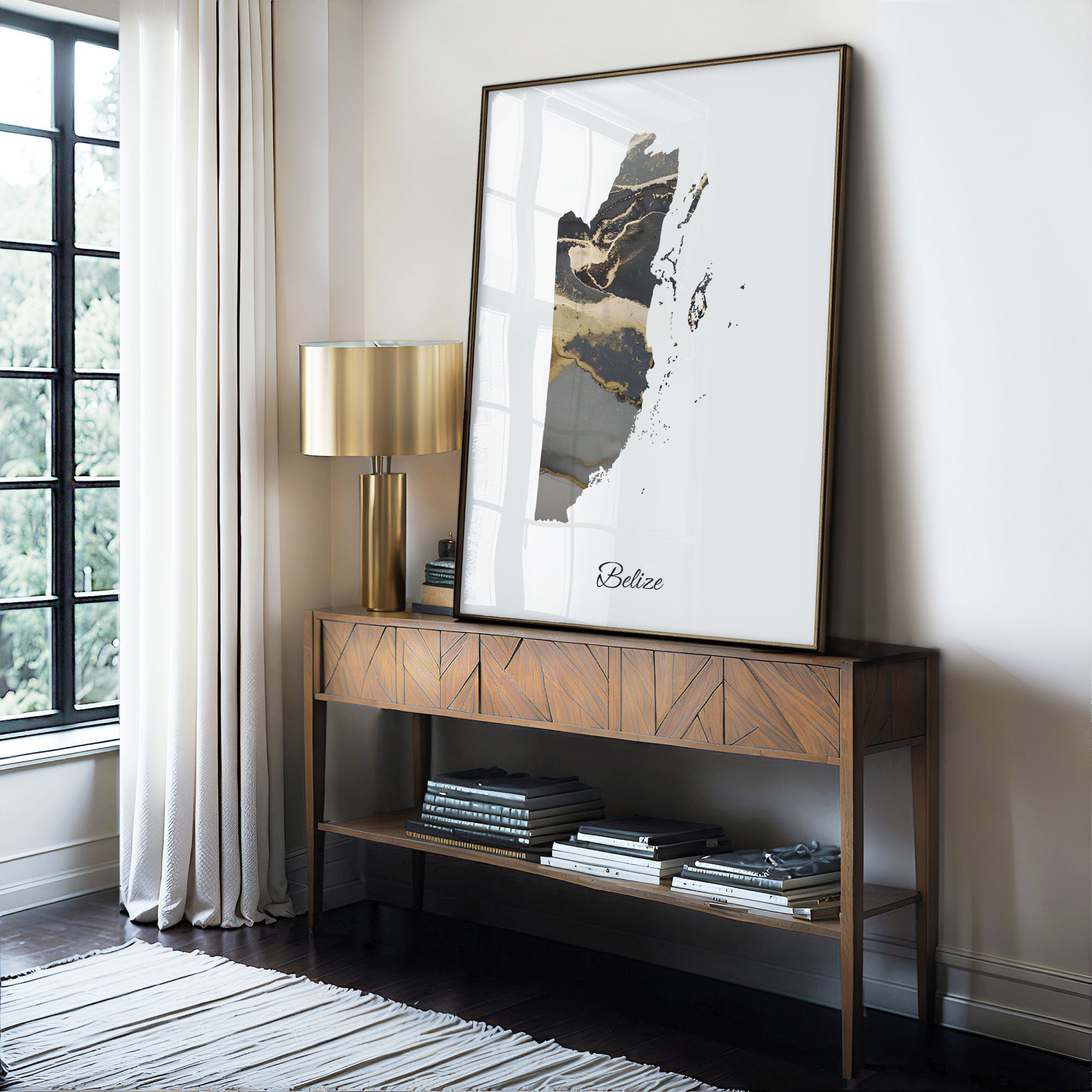Belize Art Print, Belizean Map Poster, Elegant Country Artwork, Black ...