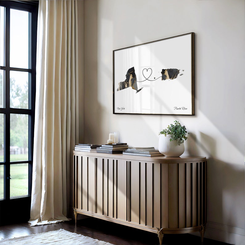 New York to Puerto Rico Print, Puerto Rican Gift, Marble Two Countries ...