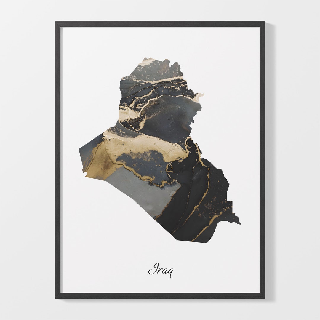 Iraq Art Print, Iraqi Map Poster, Elegant Country Artwork, Black and ...