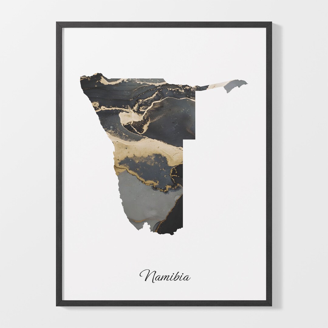 Namibia Art Print, Namibian Map Poster, Elegant Country Artwork, Black ...