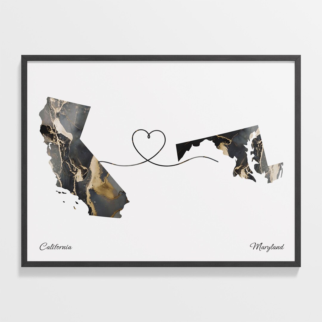 California Maryland Connection Print: Marble Two-state Map Art - Etsy