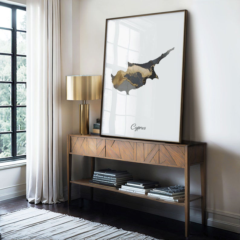 Cyprus Art Print, Cypriot Map Poster, Elegant Country Artwork, Black ...