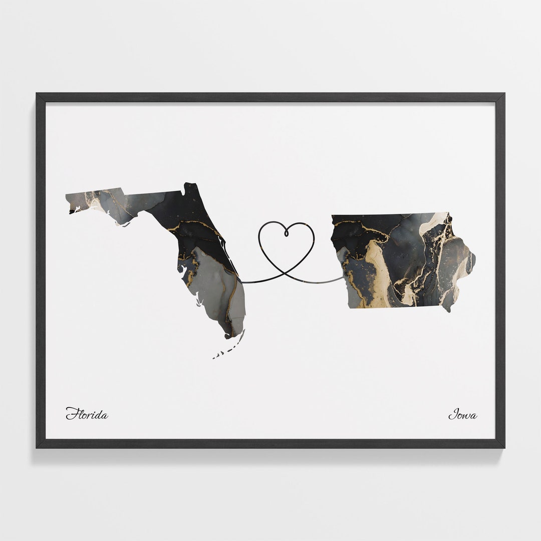 Florida Iowa Connection Print: Marble Map Art, Friendship Gift - Etsy