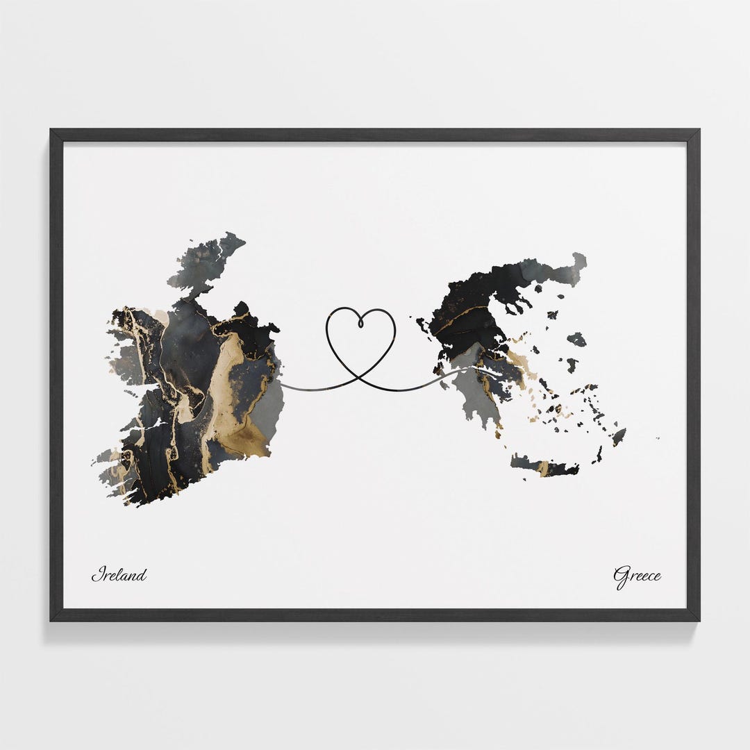 Ireland Greece Map Print: Long Distance Travel Art - Etsy