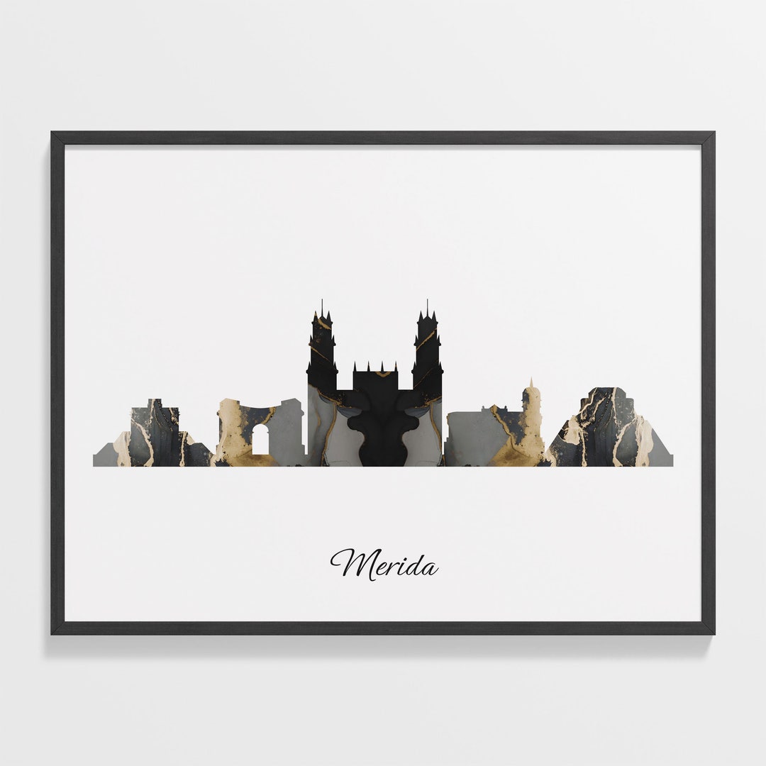 Merida Skyline Print, Marble Cityscape, Mexico Wall Art Poster, Marble ...
