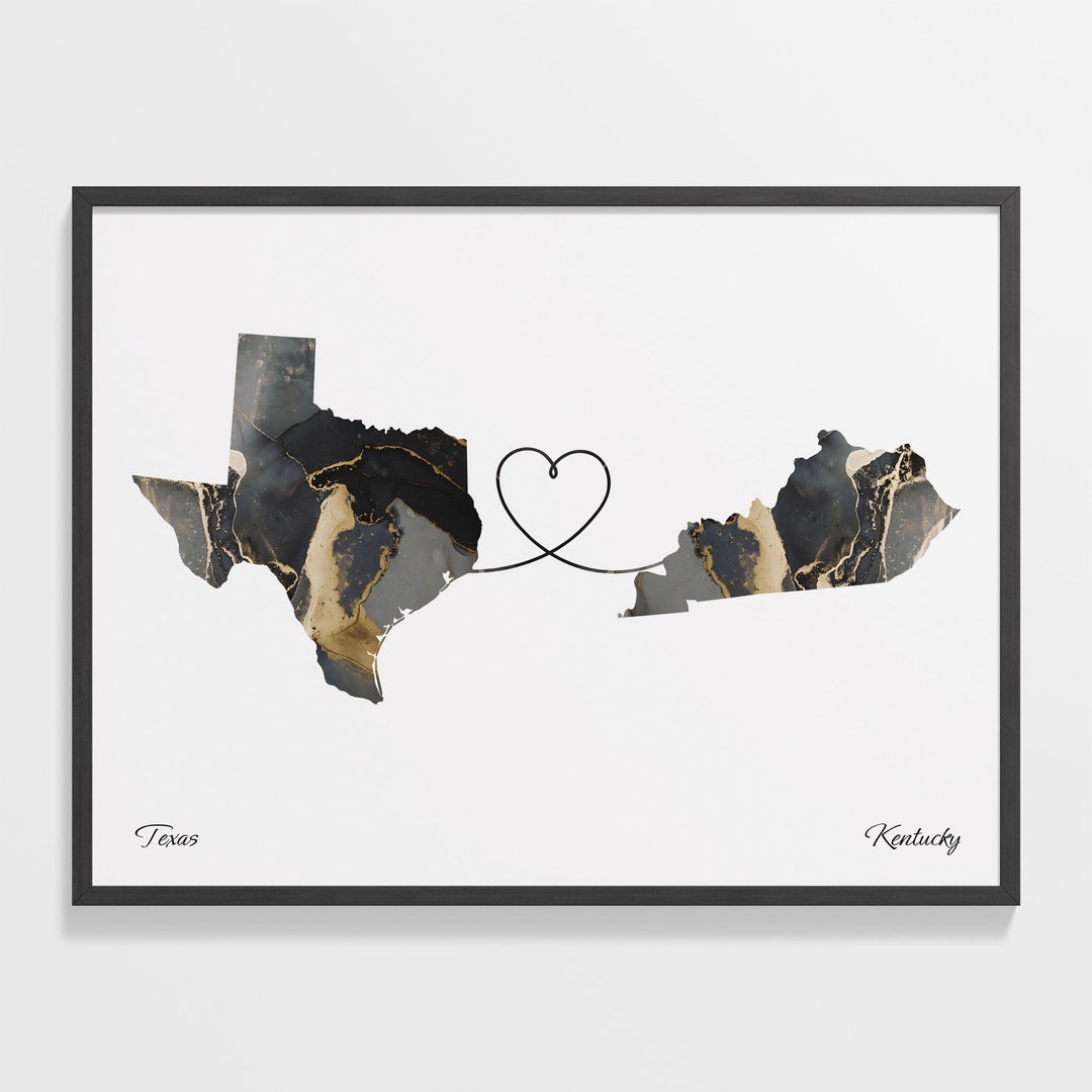 Texas to Kentucky Map Print: Marble Two-state Travel Art - Etsy