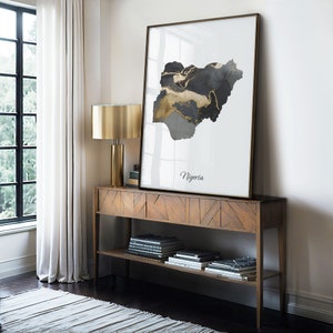 Nigeria Art Print, Nigerian Map Poster, Elegant Country Artwork, Black ...