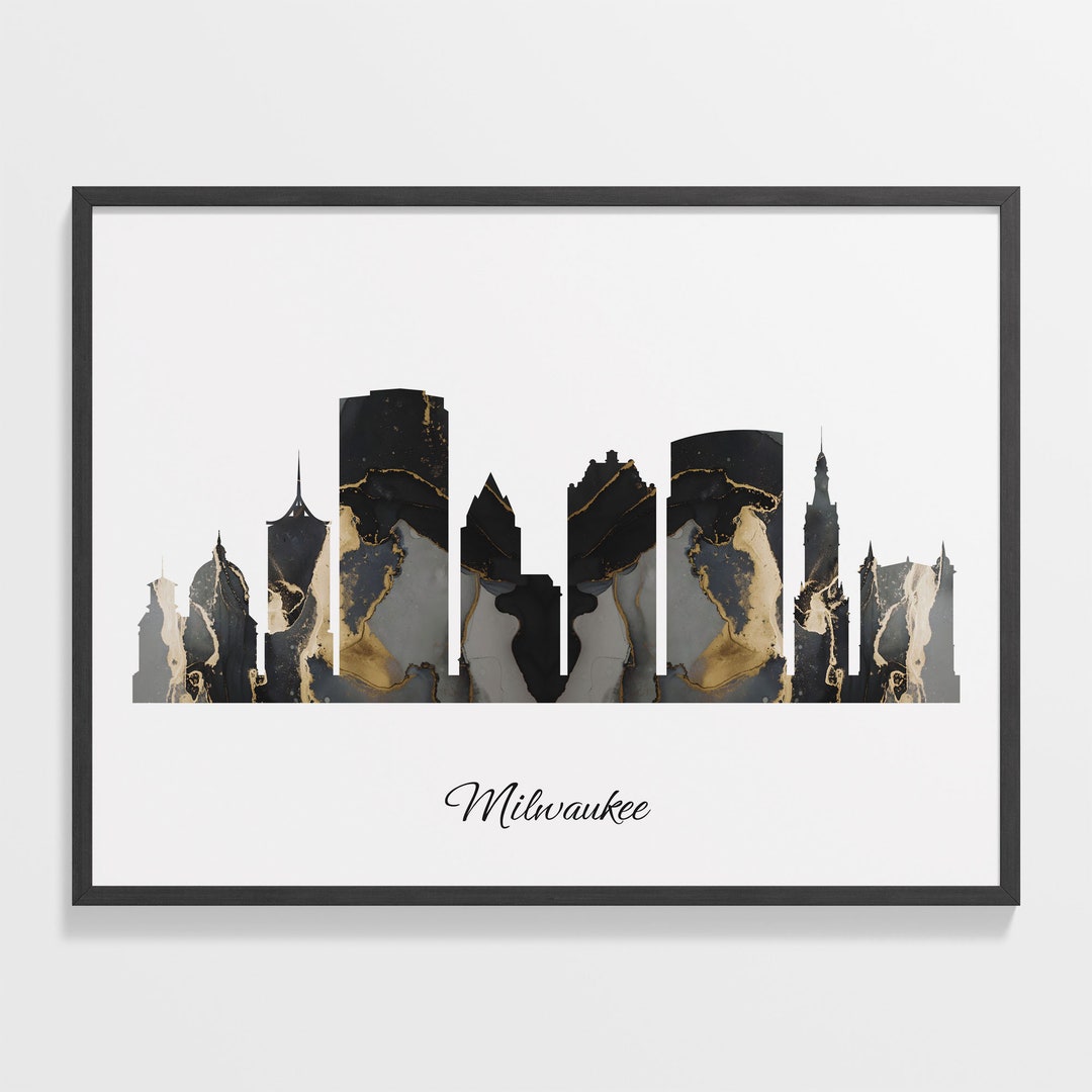 Milwaukee Skyline Print, Marble Cityscape, United States Wall Art ...