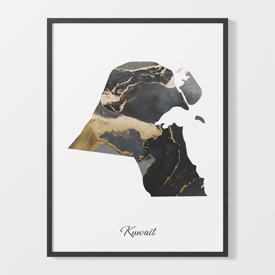 Kuwait Art Print, Kuwaiti Map Poster, Elegant Country Artwork, Black ...