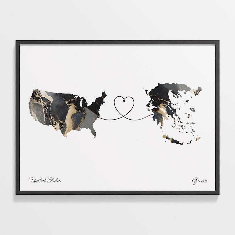 Heart Map Black Frame - Etsy UK