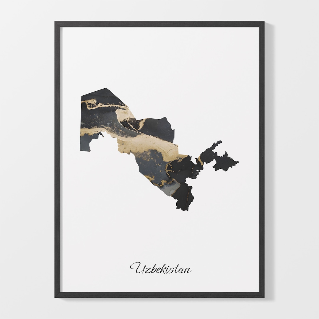 Uzbekistan Art Print, Uzbek Map Poster, Elegant Country Artwork, Black ...