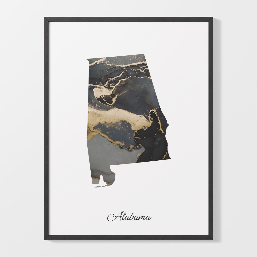 Alabama Art Print, Alabamian Map Poster, Elegant Country Artwork, Black ...