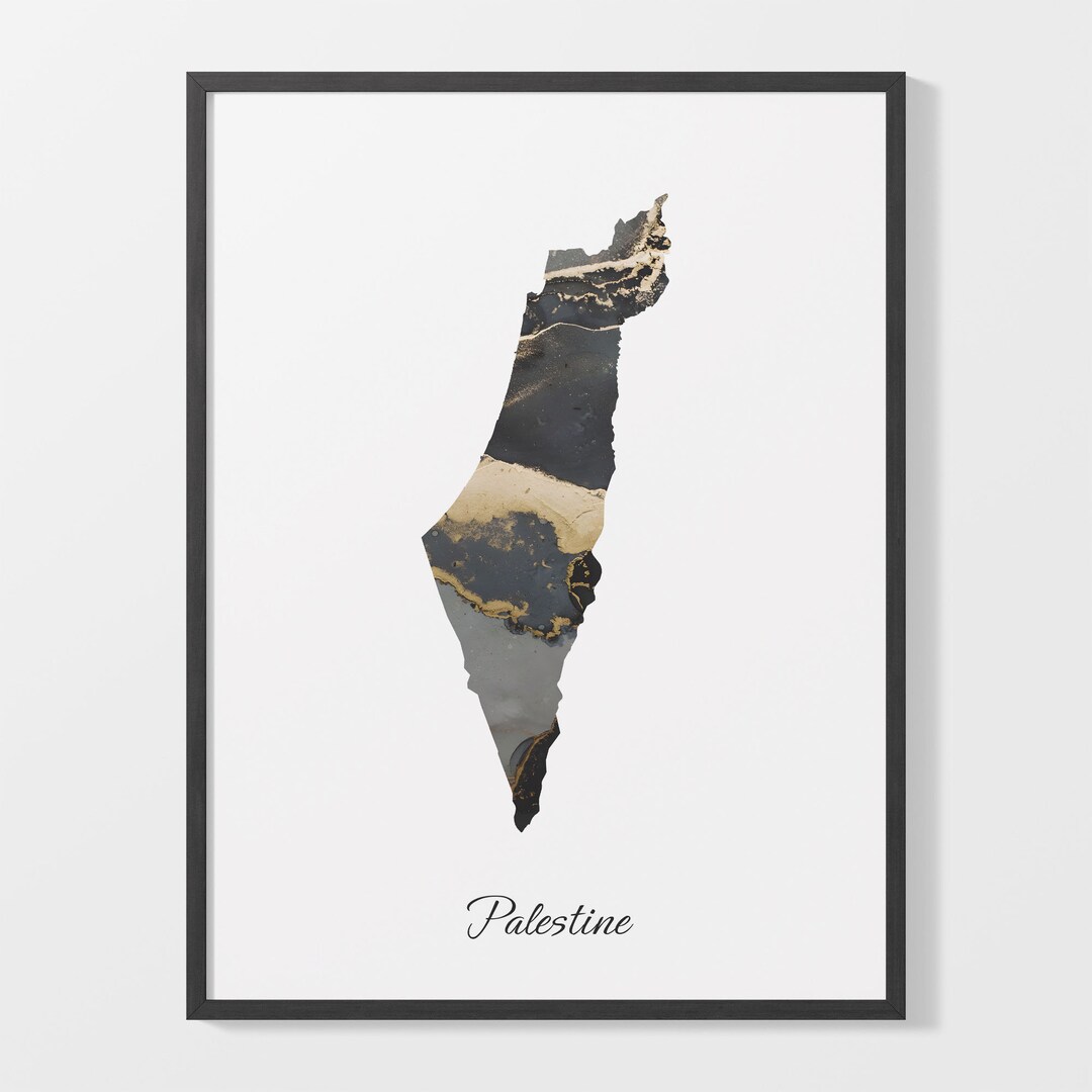 Palestine Map Art Print: Black and Gold Elegant Country Artwork - Etsy