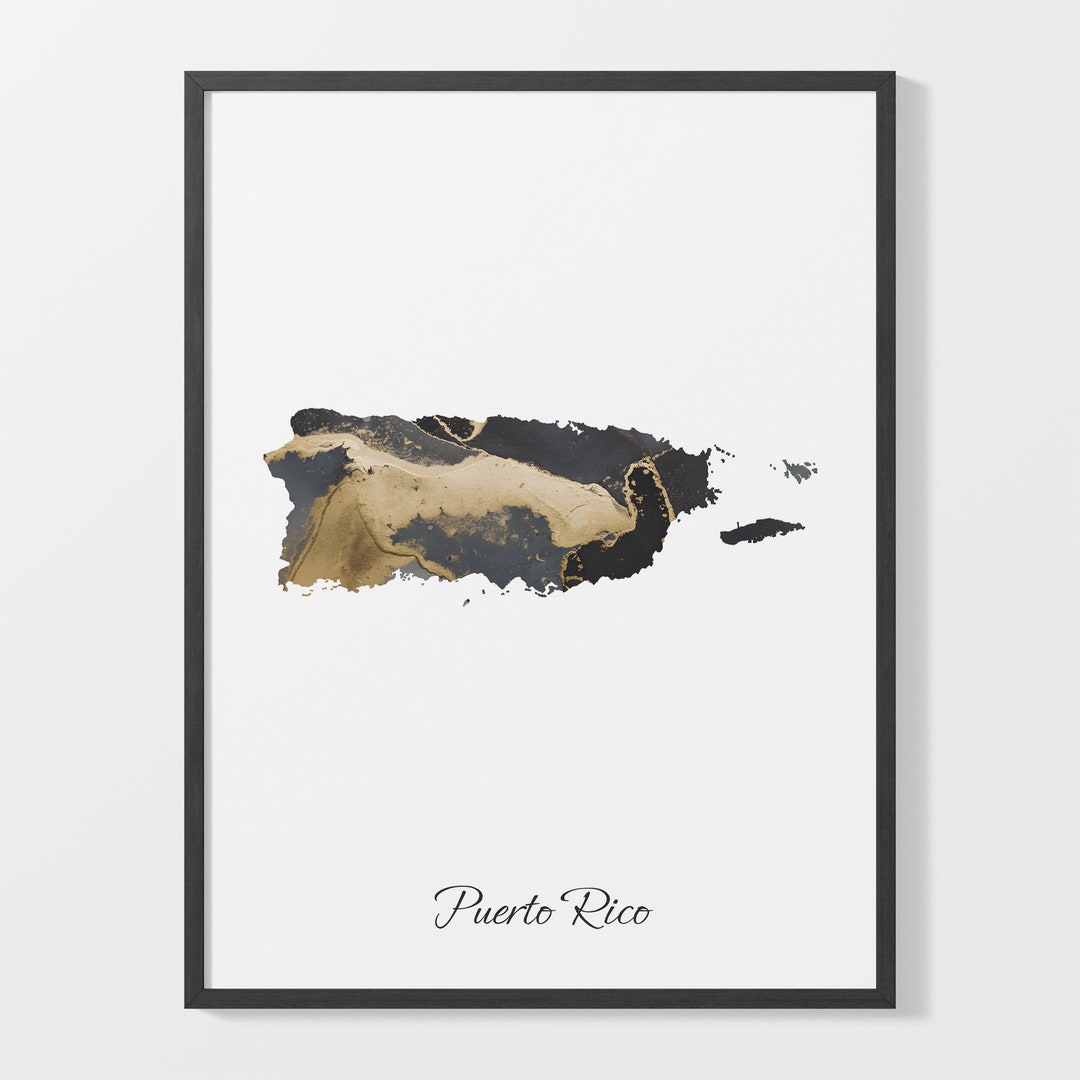 Puerto Rico Map Art Print: Black and Gold Elegant Artwork - Etsy